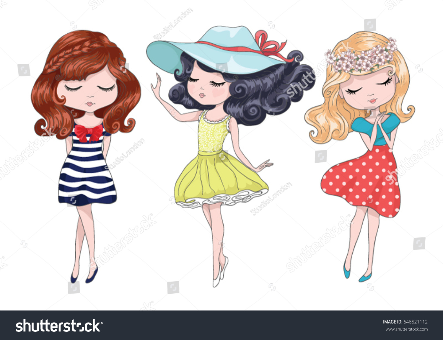 Cute Girls Vector Design Set Stock Vector (Royalty Free) 646521112 ...