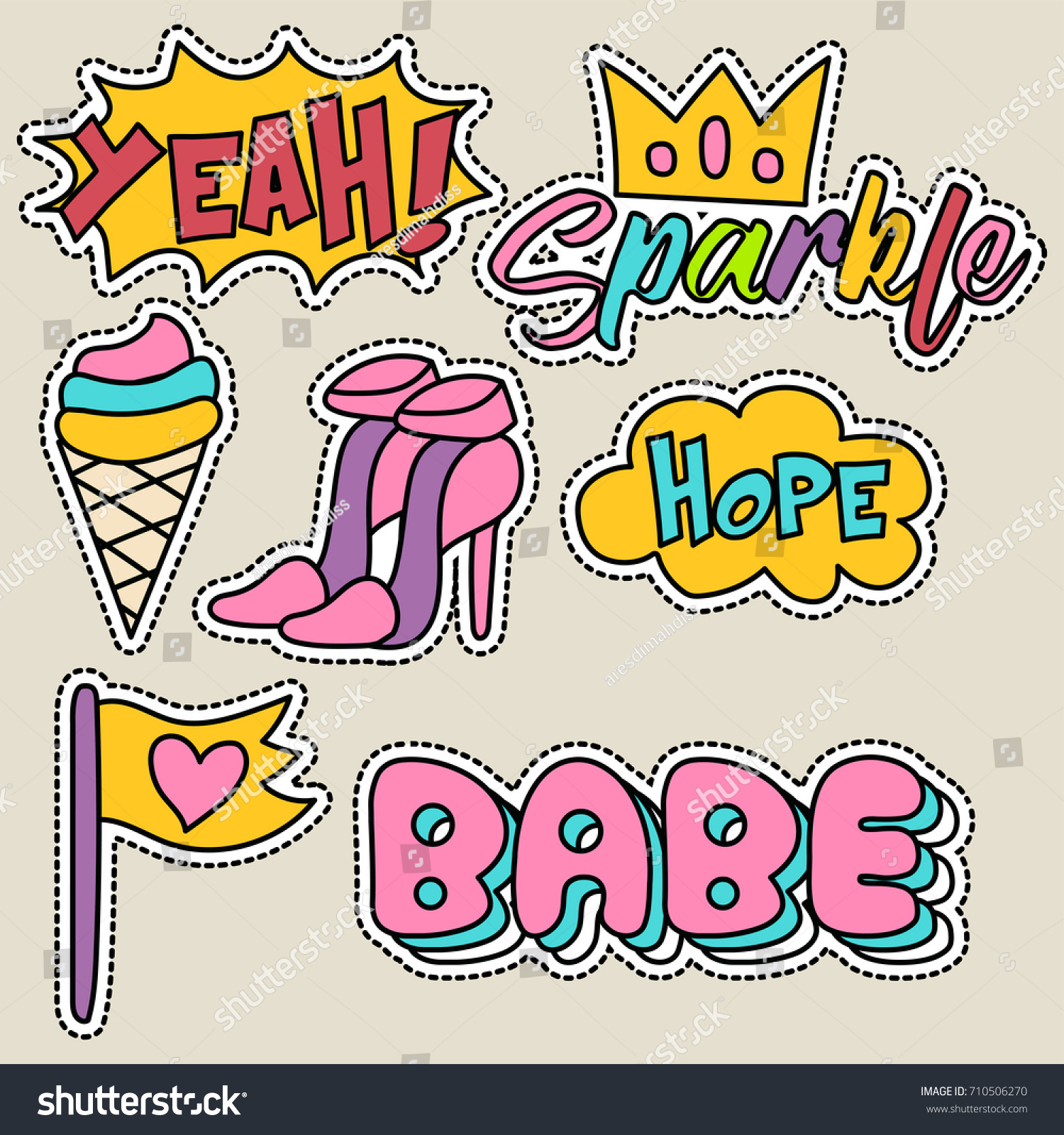 Cute Girly Sticker Patch Design Series 스톡 벡터(로열티 프리) 710506270 ...