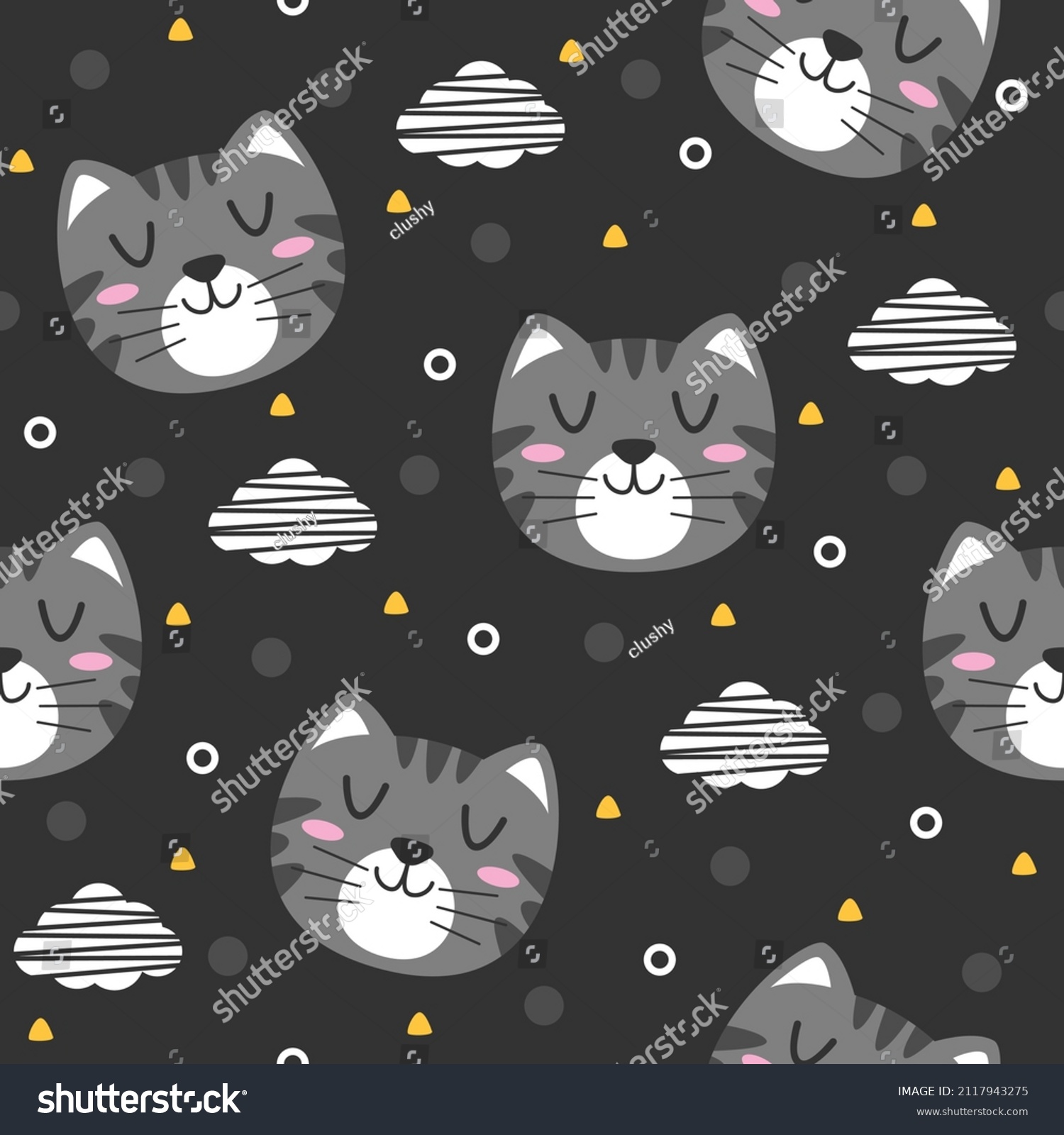 Cute Grey Cat Cartoon Pattern Background Stock Vector (Royalty Free ...