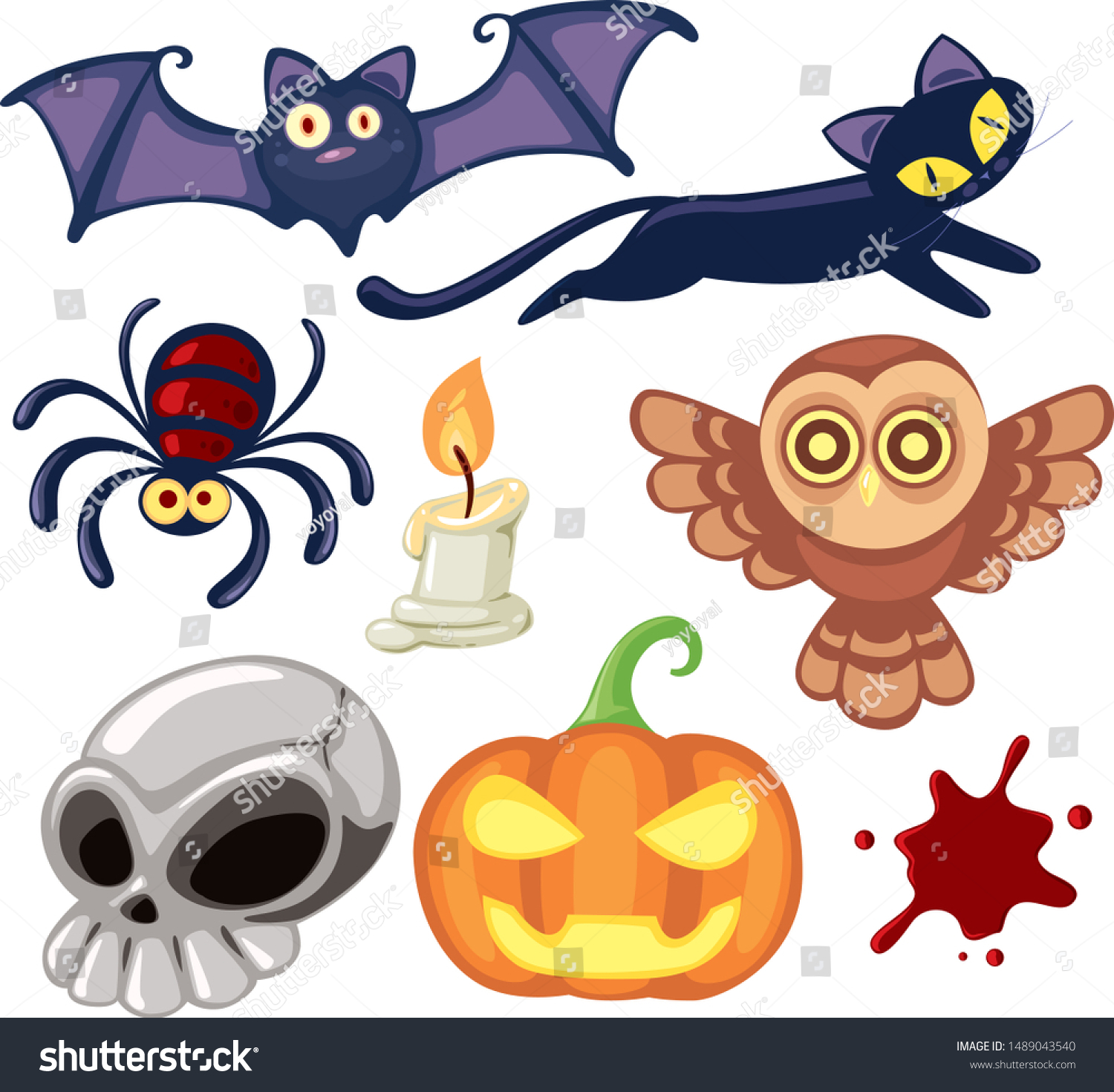 Cute Halloween Cartoon Set Vector Stock Vector (Royalty Free ...