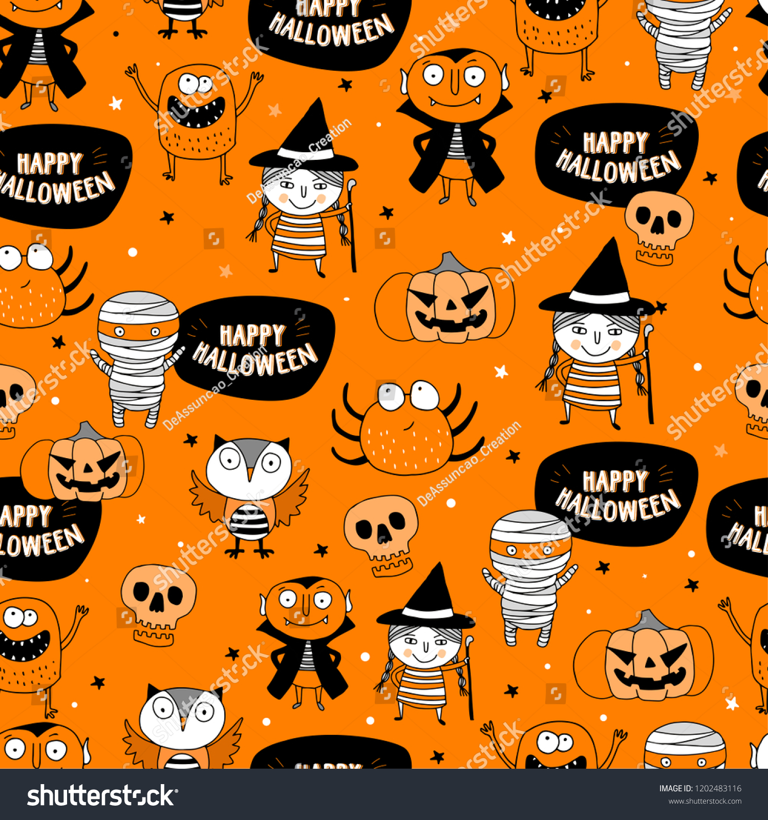 Cute Halloween Pattern Stock Vector (Royalty Free) 1202483116 ...