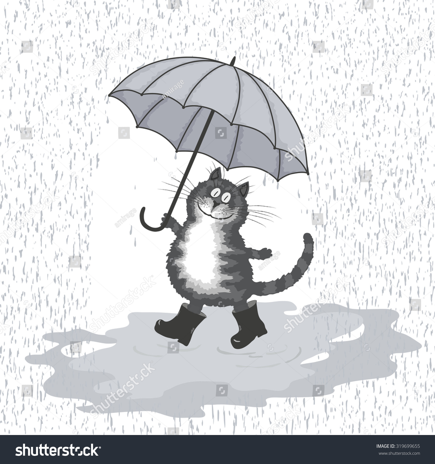 Cute Hand Drawing Cartoon Cat Umbrella Stock Vector (Royalty Free ...