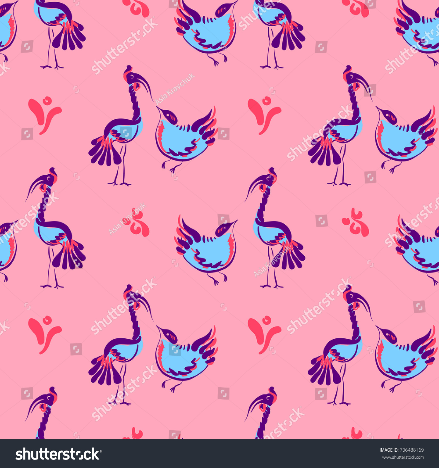 Cute Hand Drawn Bird Calligraphy Seamless Stock Vector (Royalty Free ...