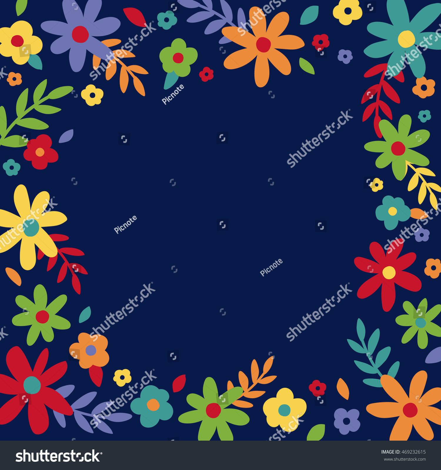 Cute Hand Drawn Floral Border Frame Stock Vector (Royalty Free) 469232615