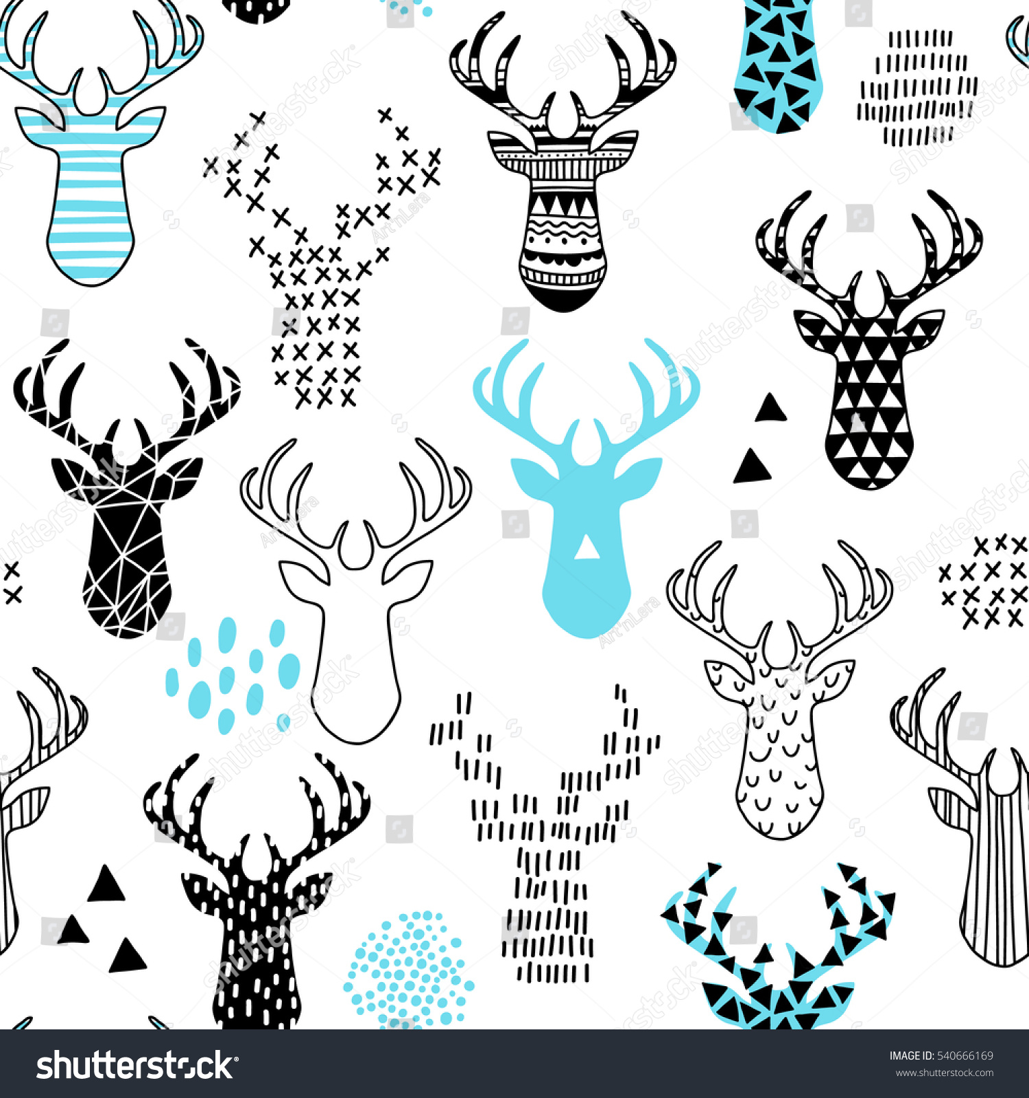 Cute Handdrawn Seamless Pattern Deer Stock Vector (Royalty Free) 540666169