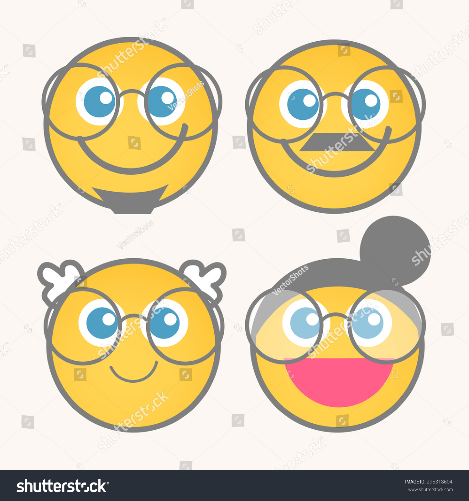 Cute Happy Cartoon Smiley Set Stock Vector (Royalty Free) 295318604