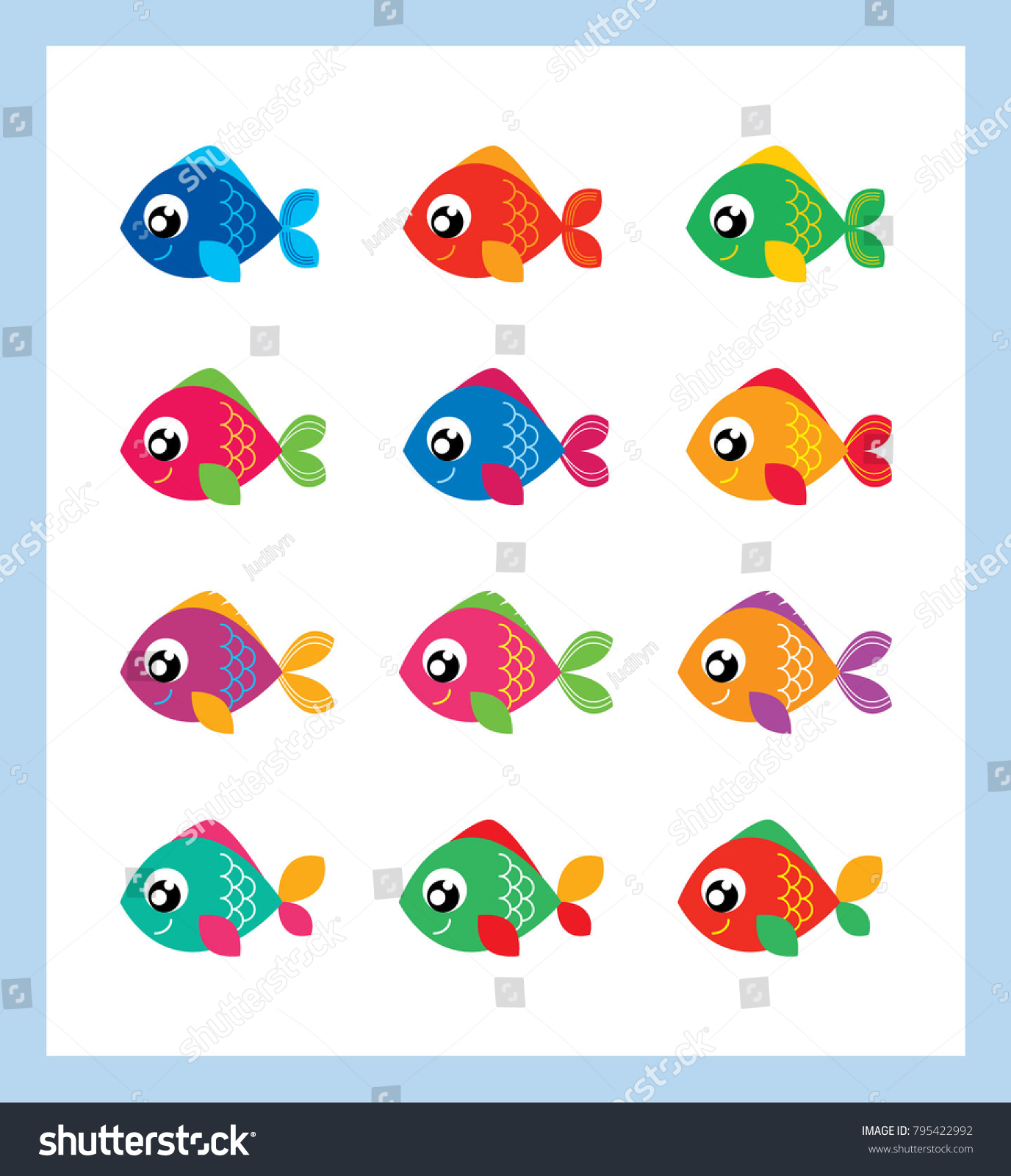Cute Happy Fish Cartoon Vector Collection: vector de stock (libre de ...