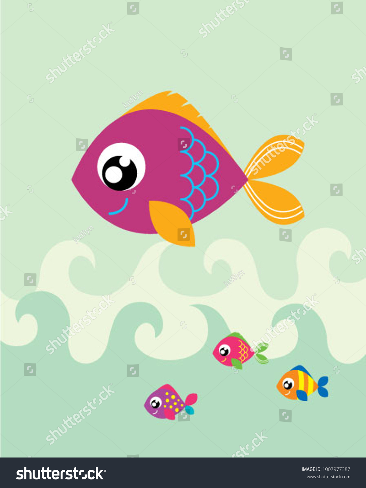 Cute Happy Fish Vector Stock Vector (Royalty Free) 1007977387