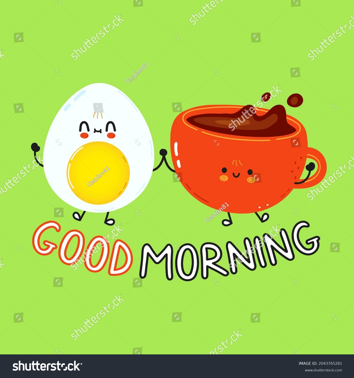 Cute Happy Fried Egg Coffee Cup Stock Vector Royalty Free 2043765281