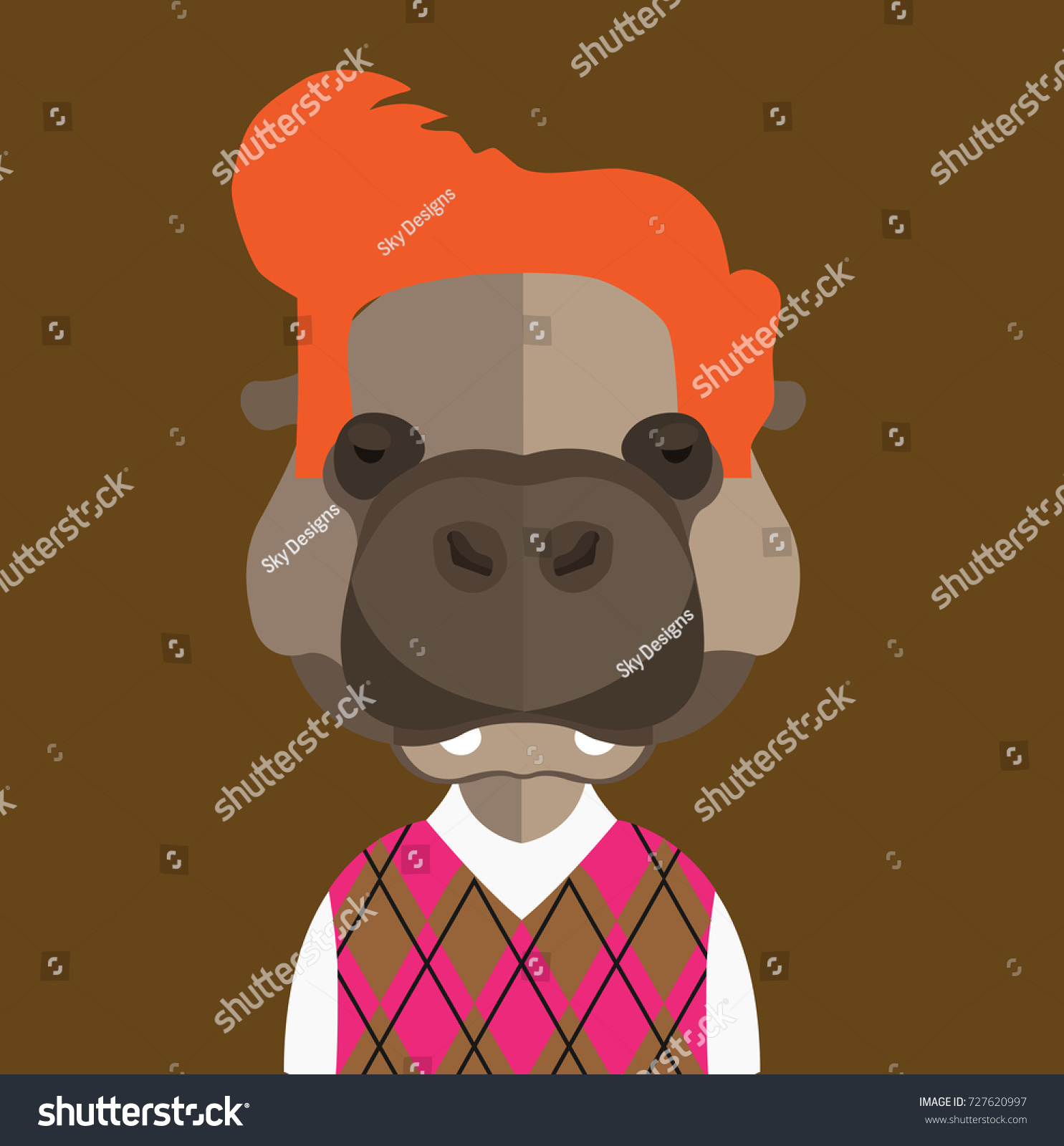 Cute Hippo Avatar Stock Vector (Royalty Free) 727620997