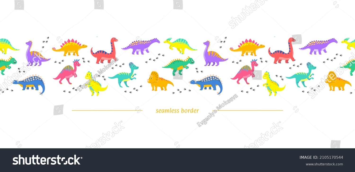 Cute Horizontal Seamless Border Dinosaurs Vector Stock Vector (Royalty ...