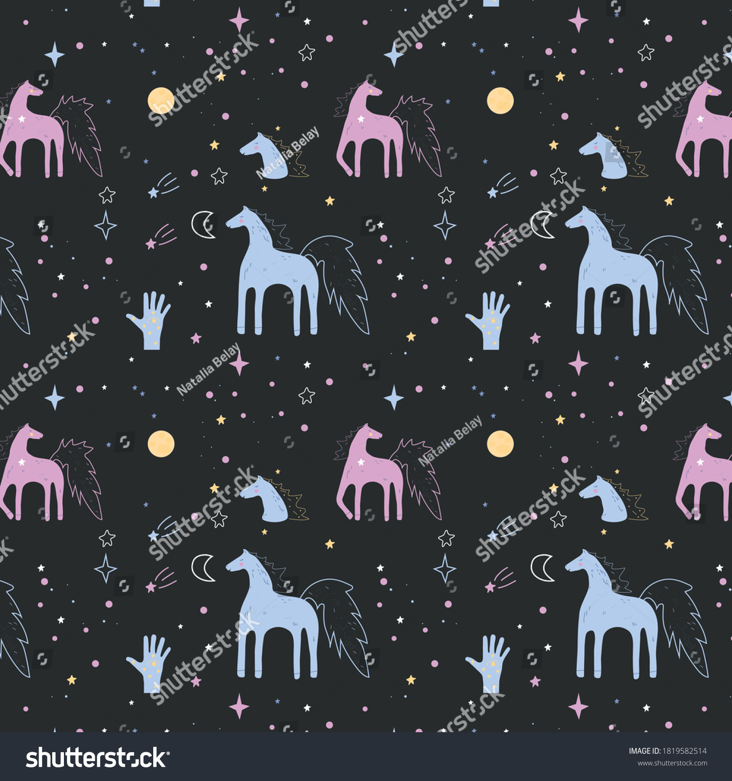 Cute Horse Pattern On Black Background Stock Vector (Royalty Free ...