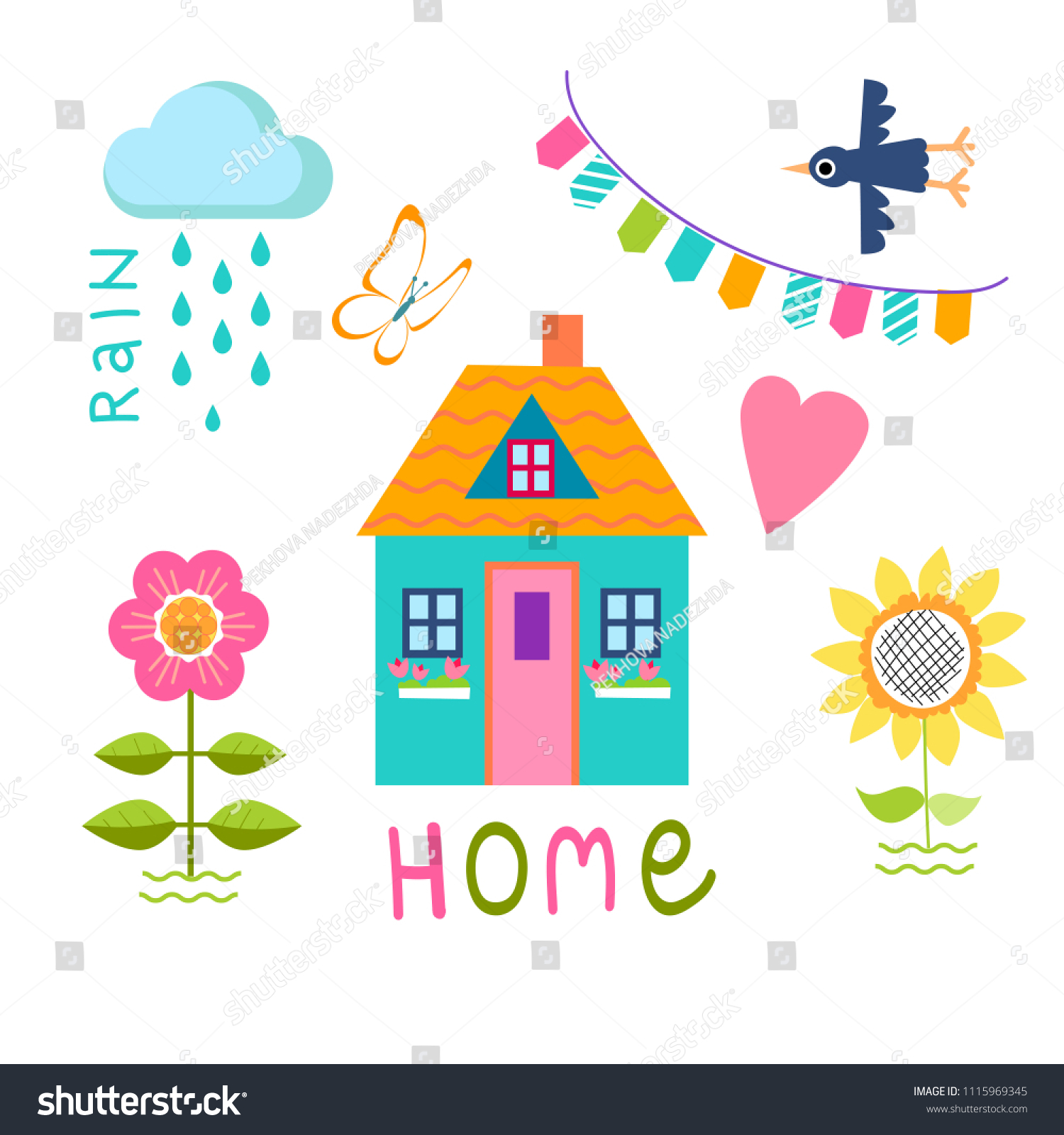 Cute House Vector Illustration Stock Vector (Royalty Free) 1115969345