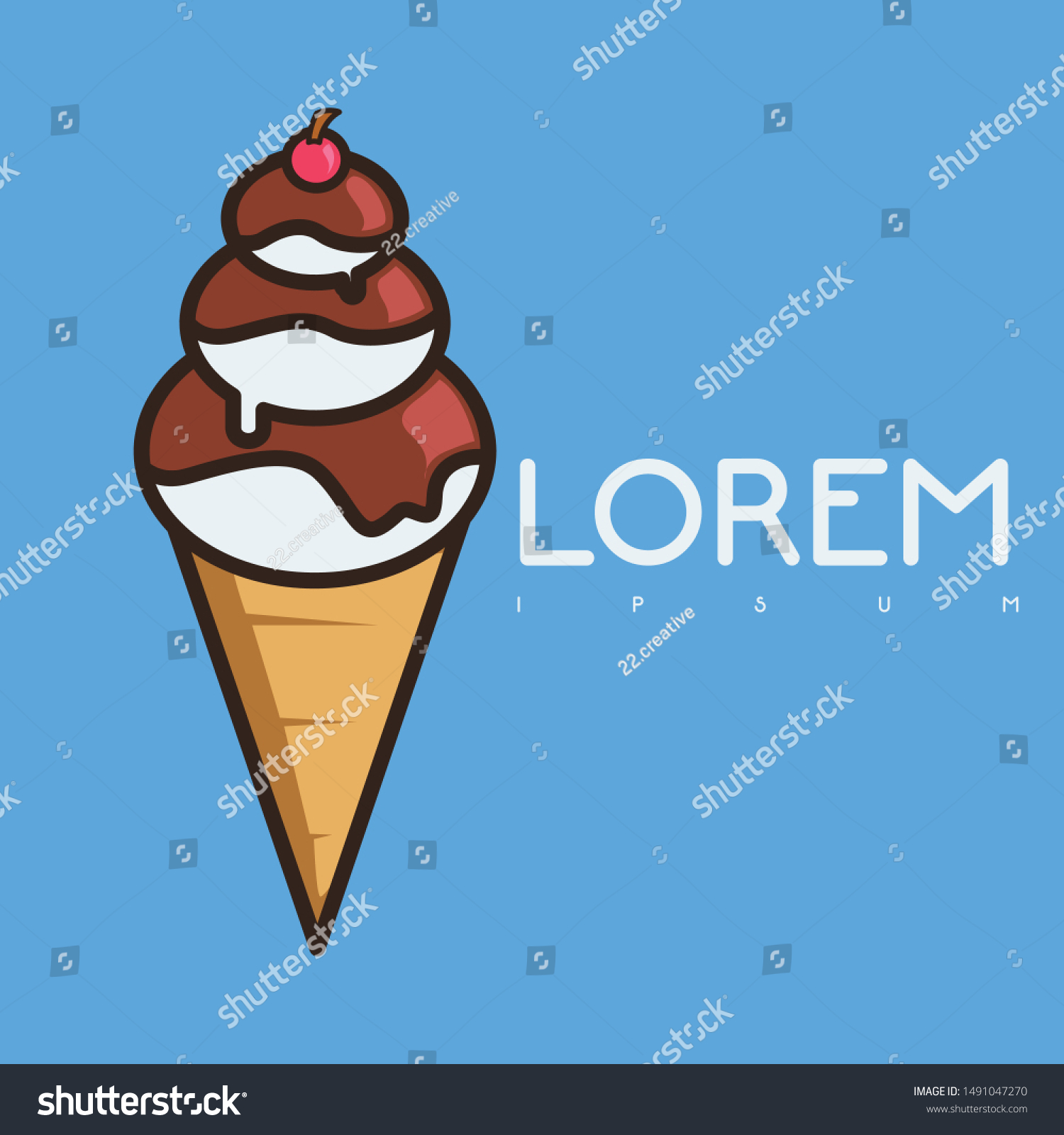 Cute Ice Cream Logo Vector Eps Stock Vector (Royalty Free) 1491047270