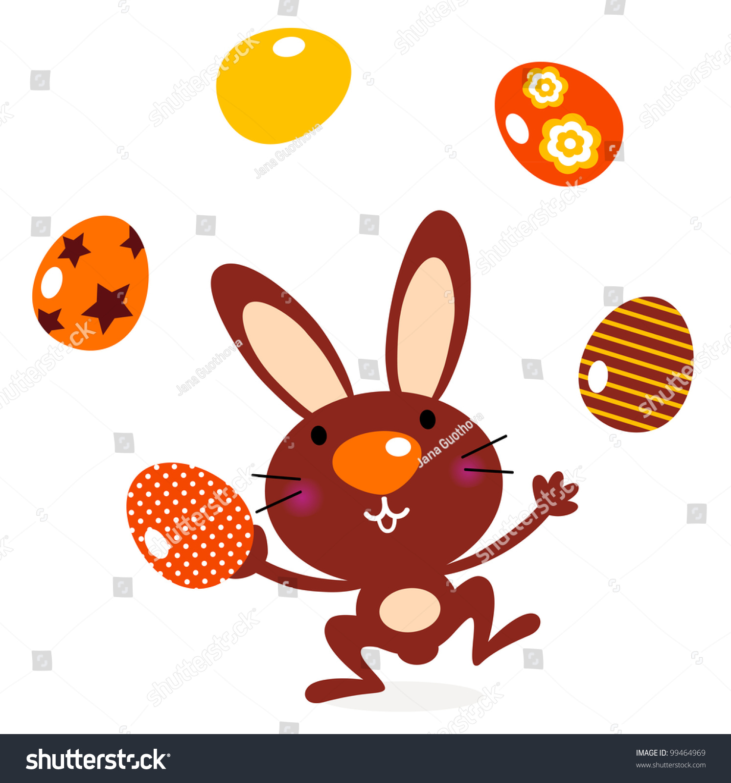 Cute Jumping Bunny Juggling Eggs Stock Vector (Royalty Free) 99464969 ...