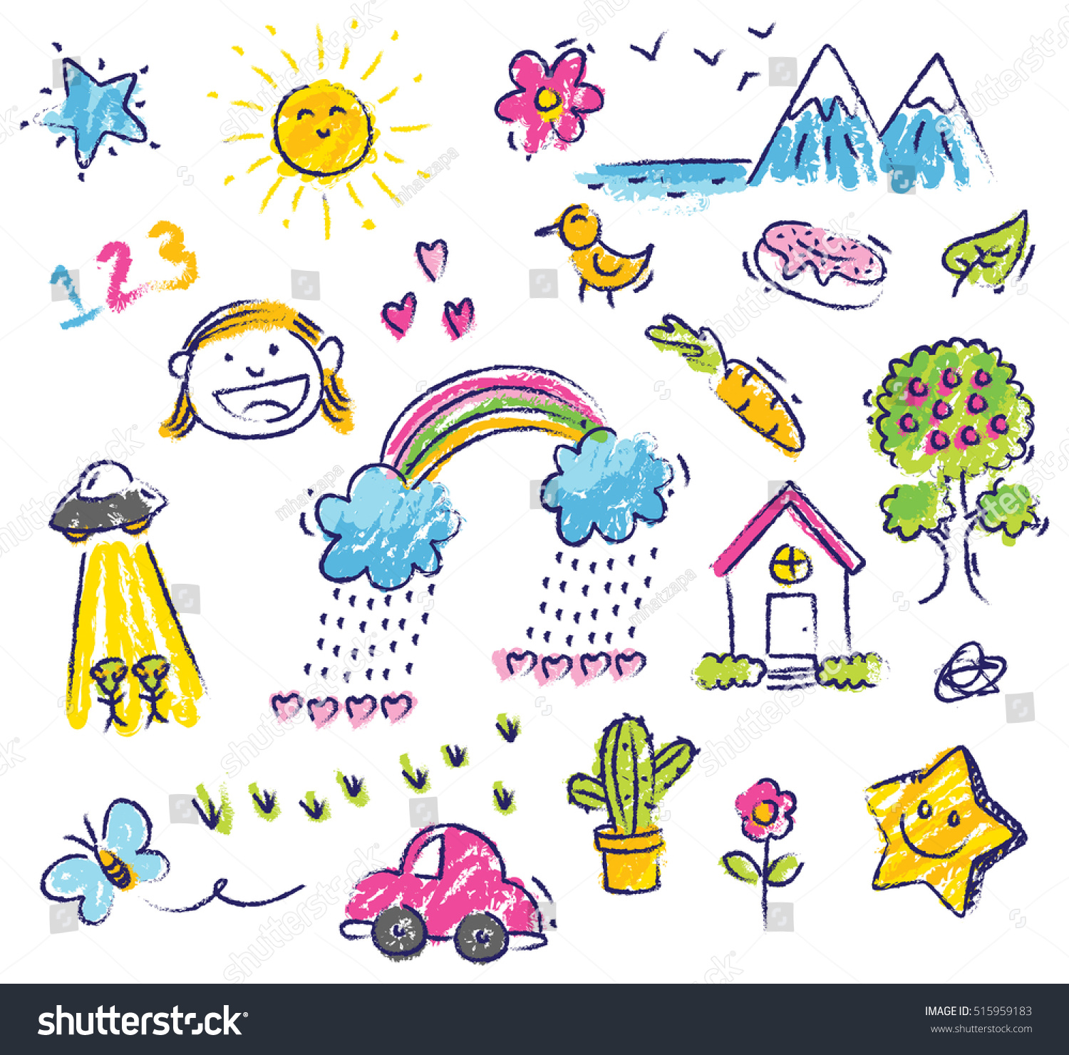 Cute Kid Drawing Isolated On White Stock Vector (Royalty Free ...