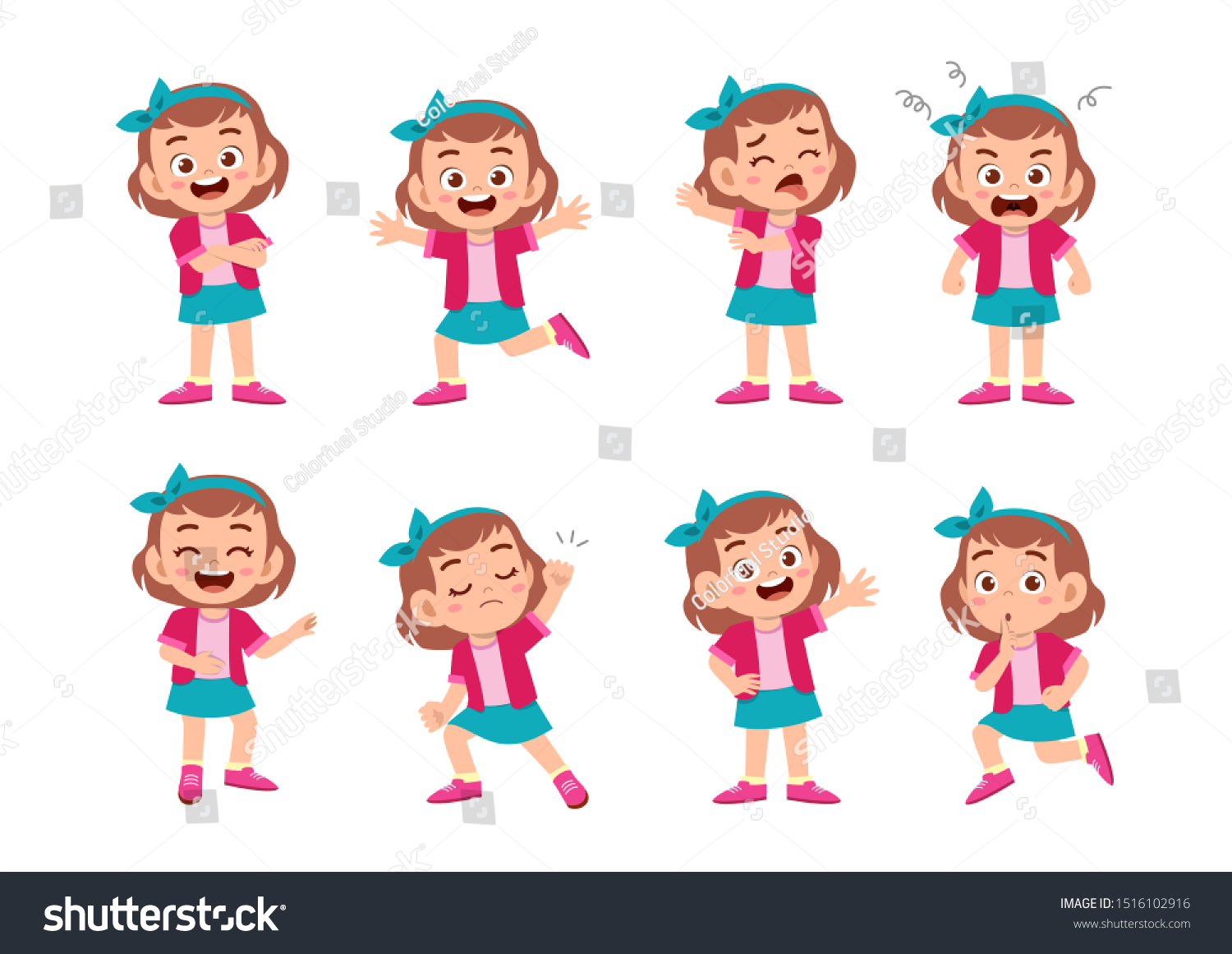 Cute Kid Many Gesture Expression Set Stock Vector (Royalty Free) 1516102916