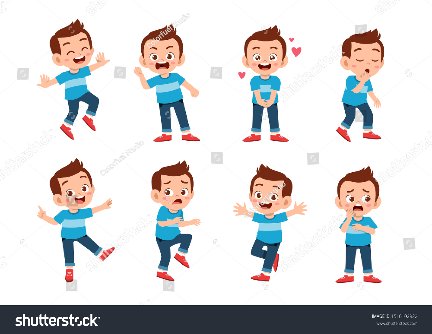 Cute Kid Many Gesture Expression Set Stock Vector (Royalty Free) 1516102922