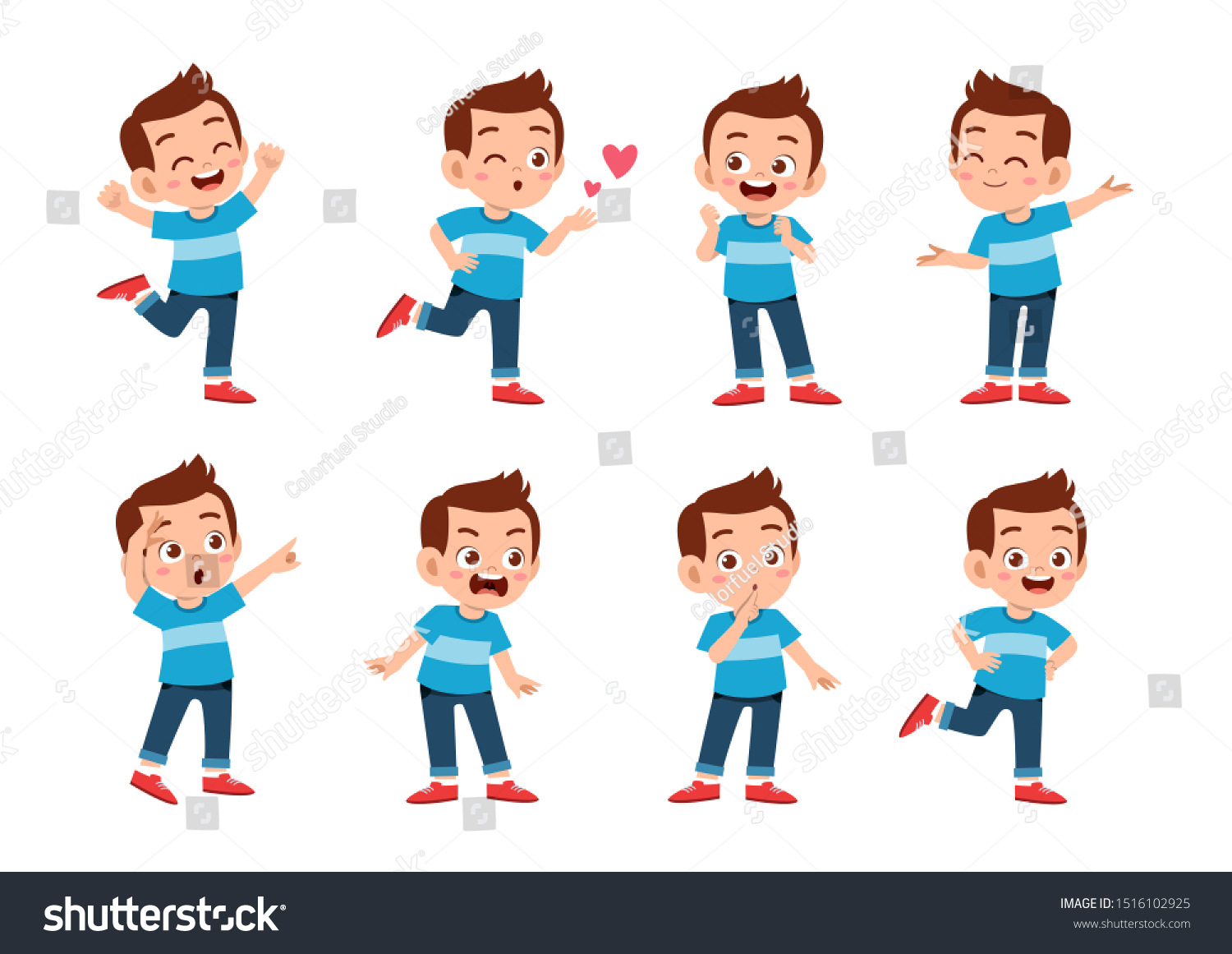 Cute Kid Many Gesture Expression Set Stock Vector (Royalty Free ...