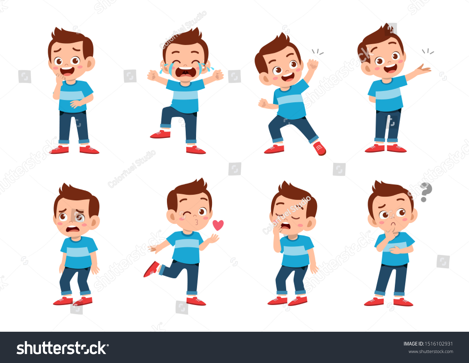 Cute Kid Many Gesture Expression Set Stock Vector (Royalty Free ...