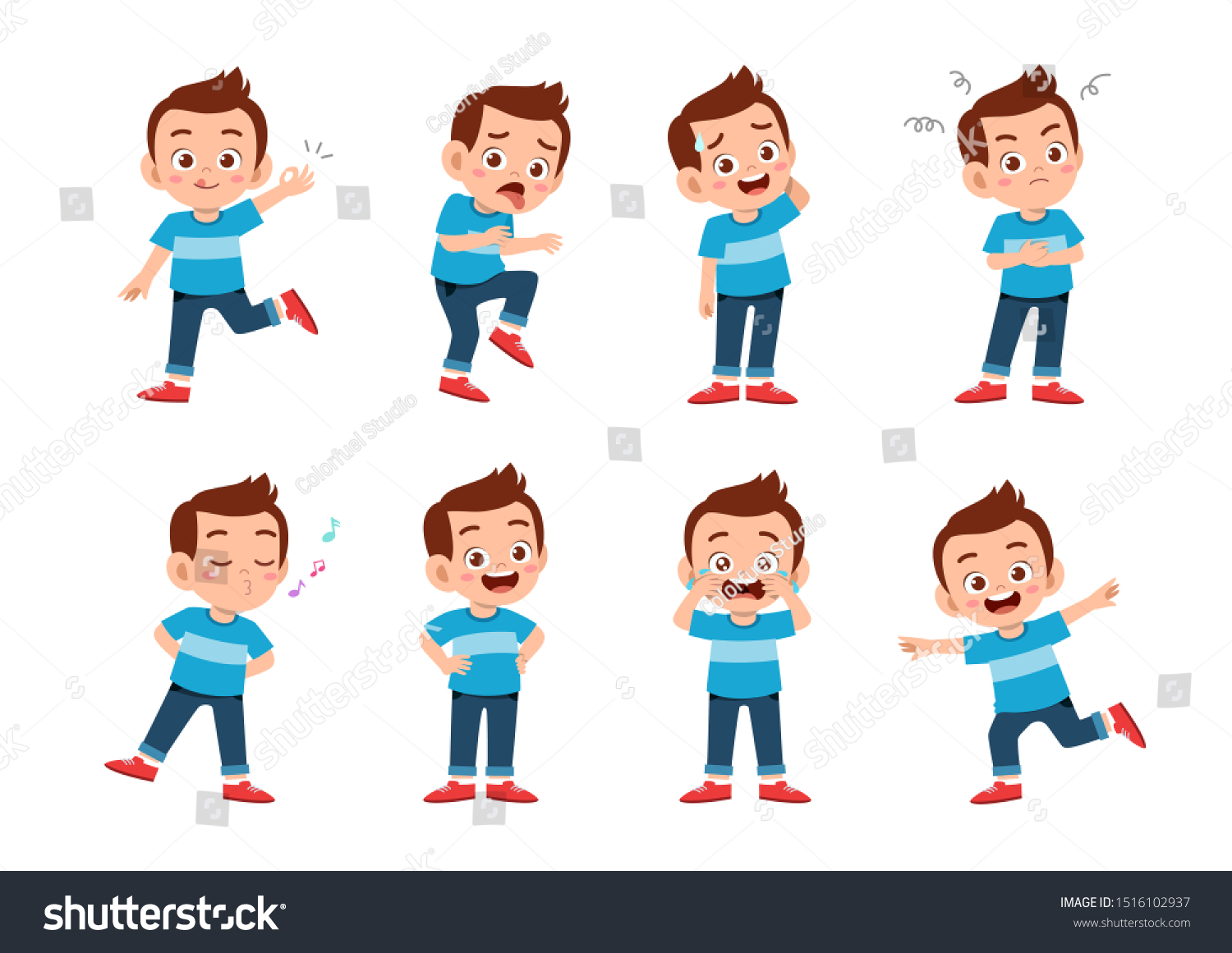 Cute Kid Many Gesture Expression Set Stock Vector (Royalty Free) 1516102937