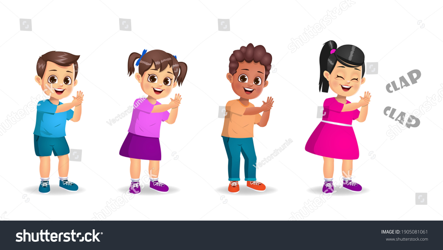 Cute Kids Clapping Together Vector Stock Vector (Royalty Free ...
