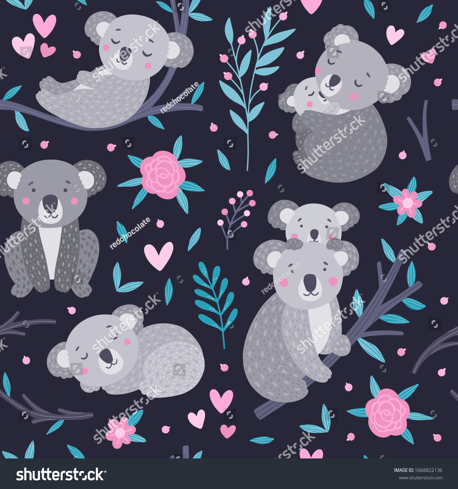 Cute Koala Seamless Pattern Vector Background Stock Vector (Royalty ...