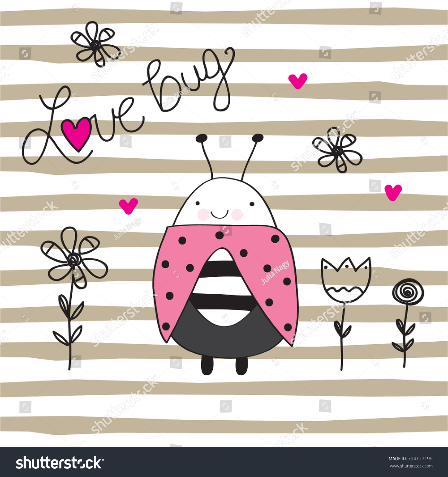 Cute Ladybug Flowers Vector Illustration Stock Vector (Royalty Free ...