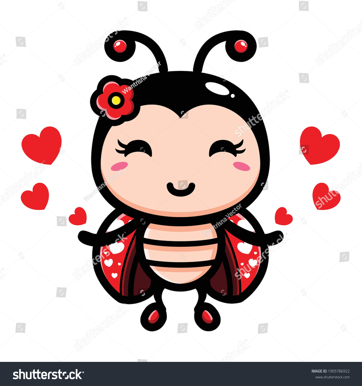 Cute Ladybug Love Heart Pattern Stock Vector (Royalty Free) 1905786922