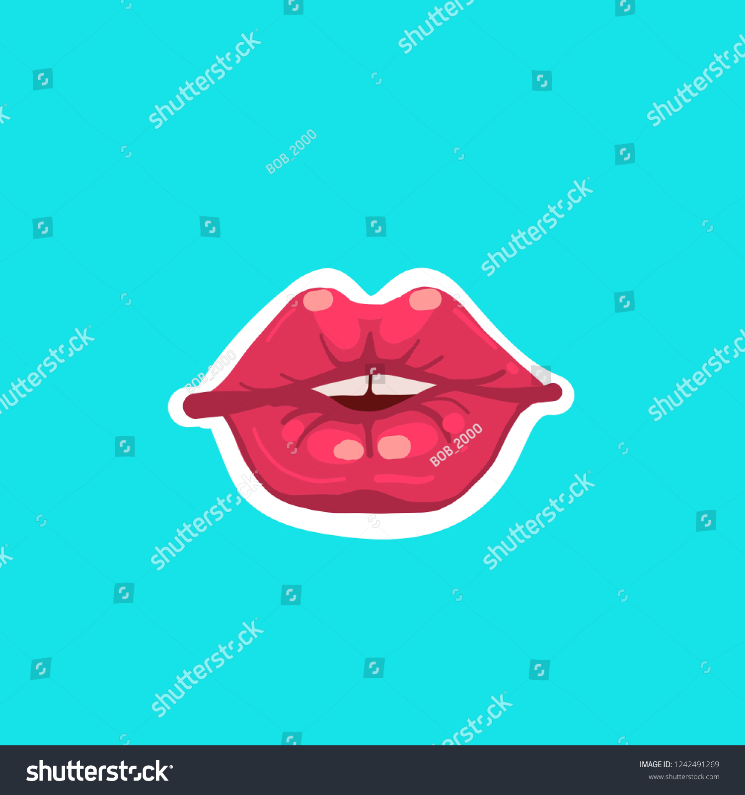 Cute Lips Sticker Vector Cartoon Stock Vector (Royalty Free) 1242491269