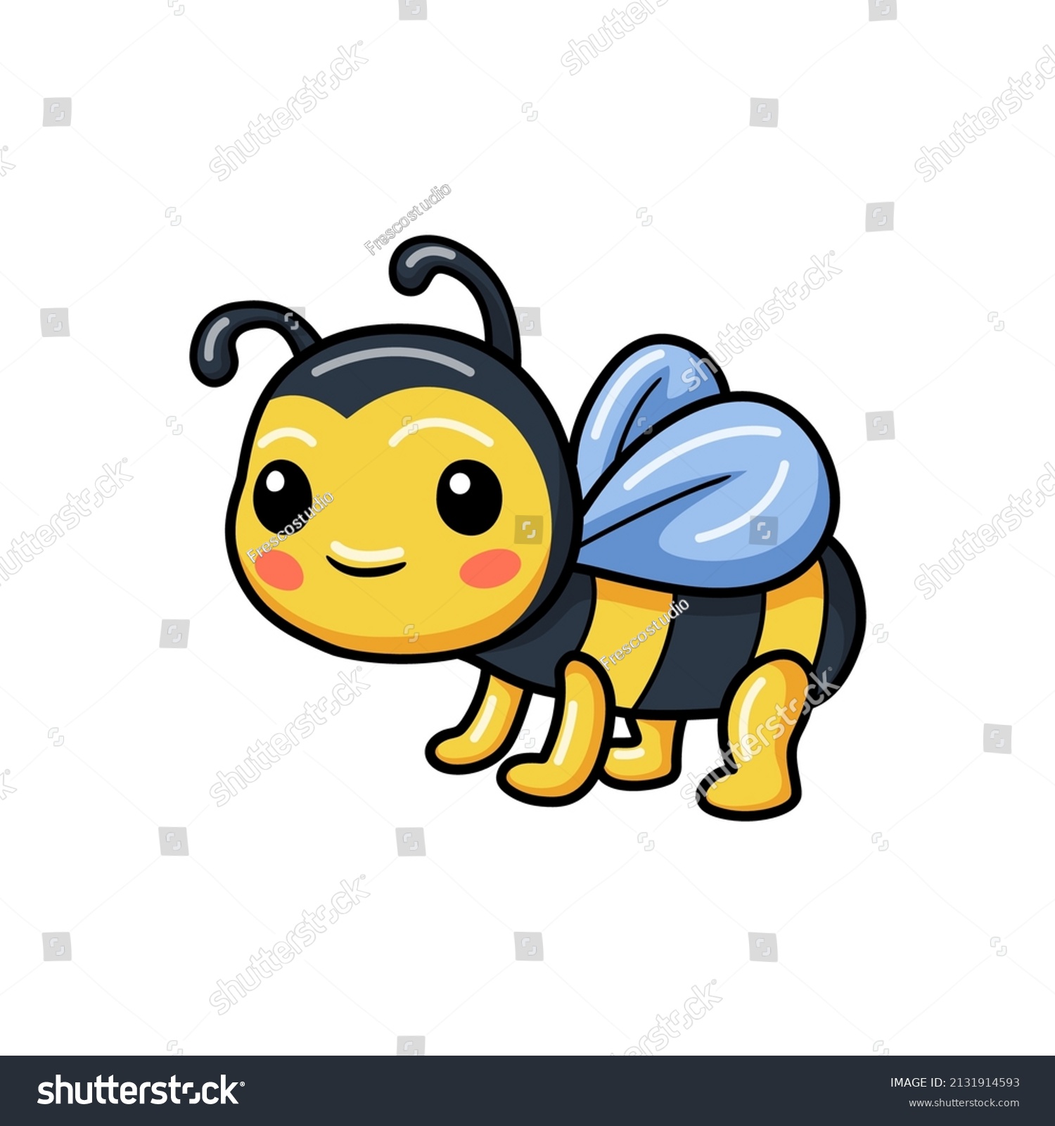Cute Little Bee Cartoon Posing Stock Vector (Royalty Free) 2131914593 ...