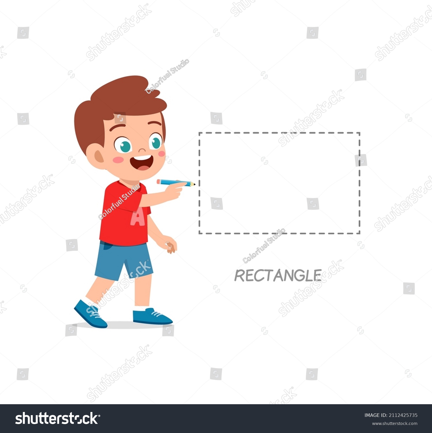 Cute Little Boy Study Draw Rectangle Stock Vector (Royalty Free ...