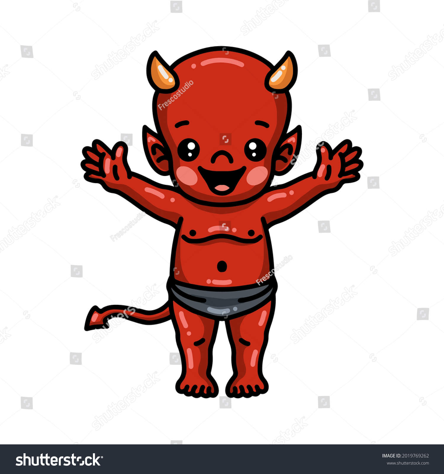 Cute Little Devil Cartoon Raising Hands Stock Vector (Royalty Free ...
