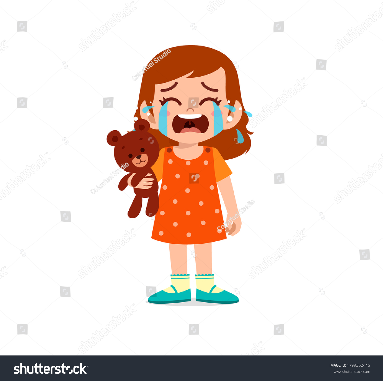 Cute Little Kid Stand While Crying Stock Vector (Royalty Free ...