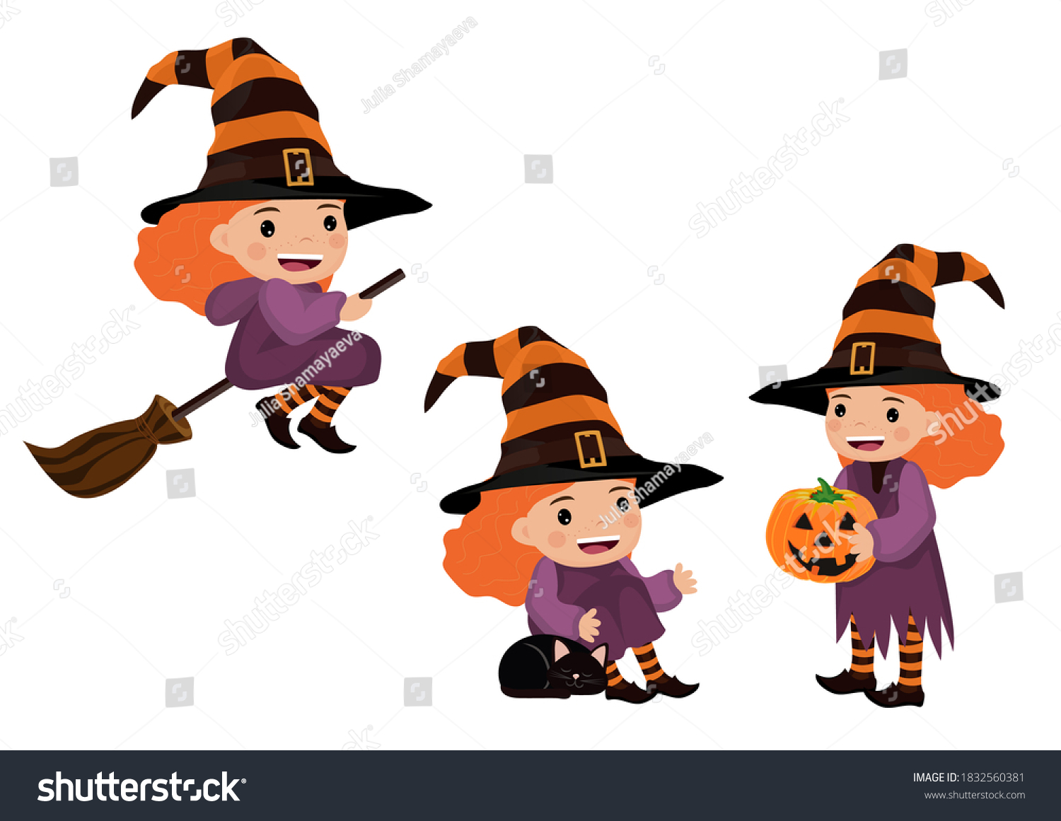 Cute Little Witch Set Vector Illustration Stock Vector (Royalty Free ...