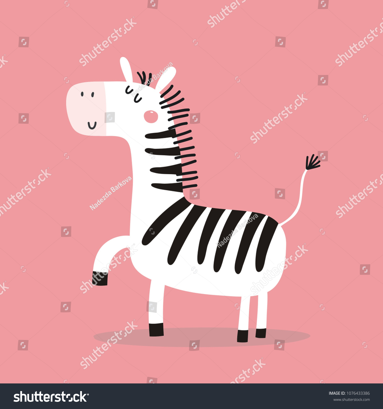 Cute Little Zebra Vector Print Stock Vector (Royalty Free) 1076433386