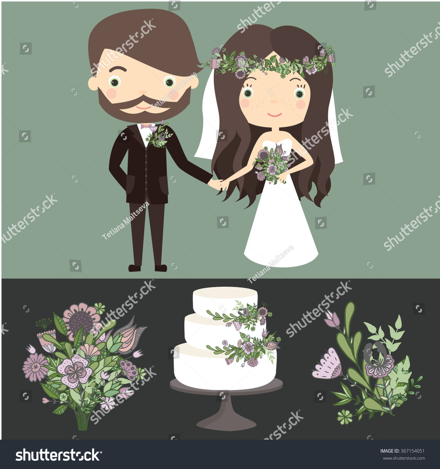 Cute Loving Brides Wedding Vector Set Stock Vector (Royalty Free) 367154051