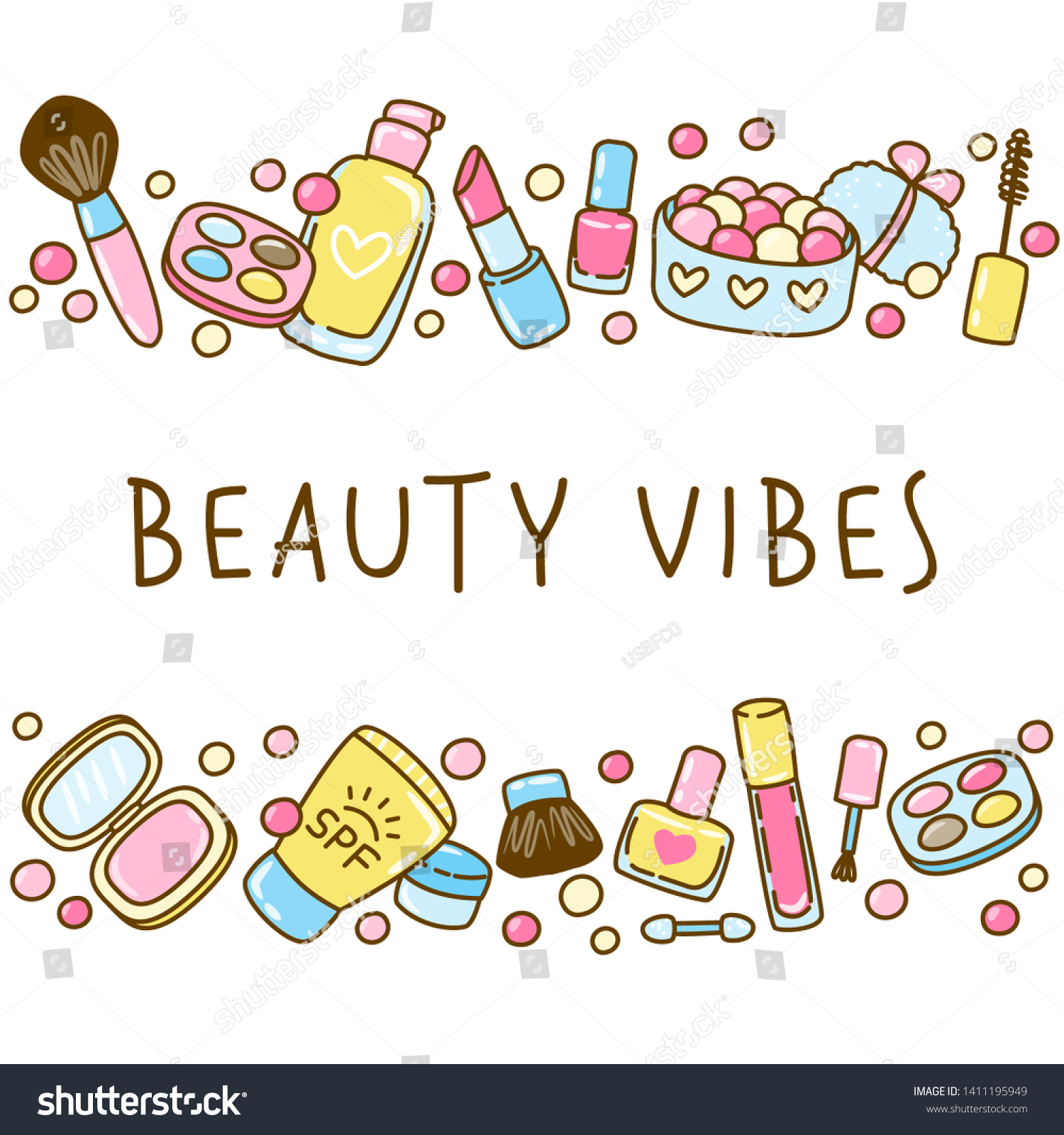 Cute Makeup Border Cosmetics Elements Isolated Stock Vector (Royalty ...