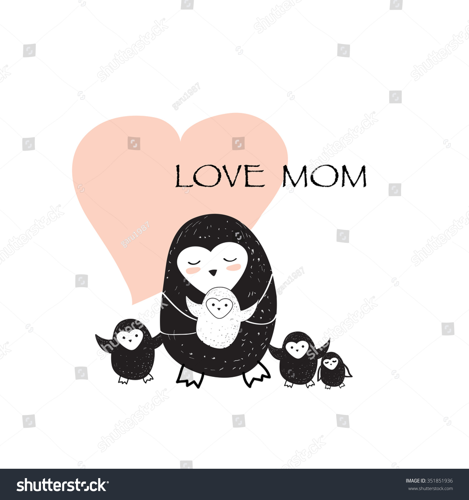 Cute Mama Penguin Stock Vector (Royalty Free) 351851936