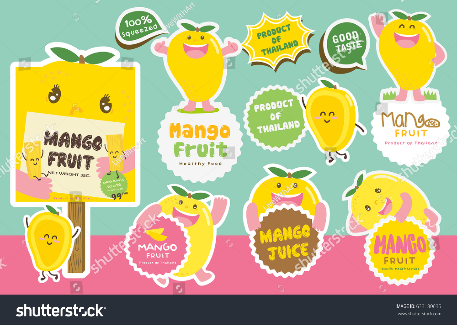 Cute Mango Vector Tag Labels Mascot Stock Vector (Royalty Free) 633180635