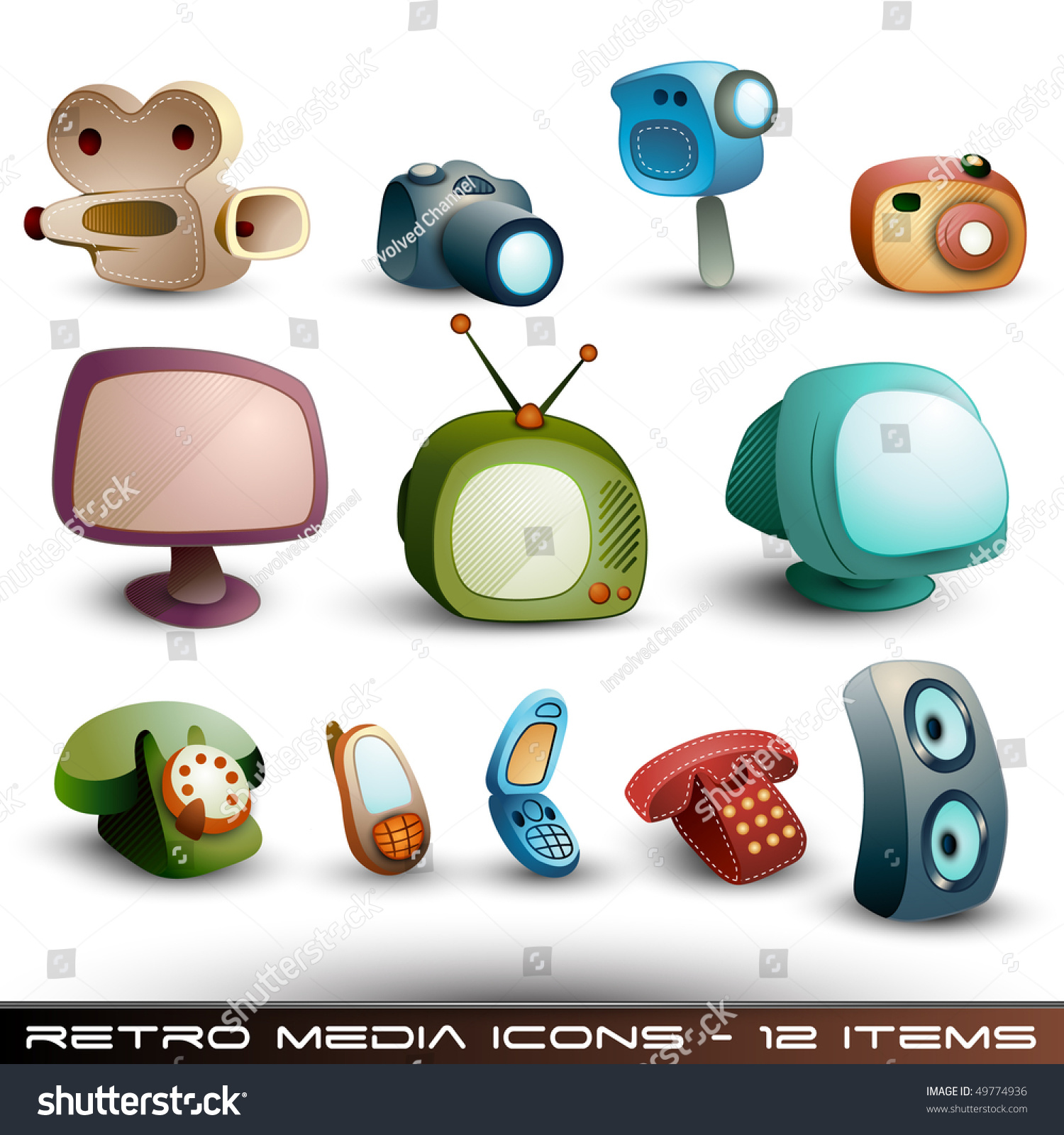 Cute Media Icons Vector Set Stock Vector (Royalty Free) 49774936