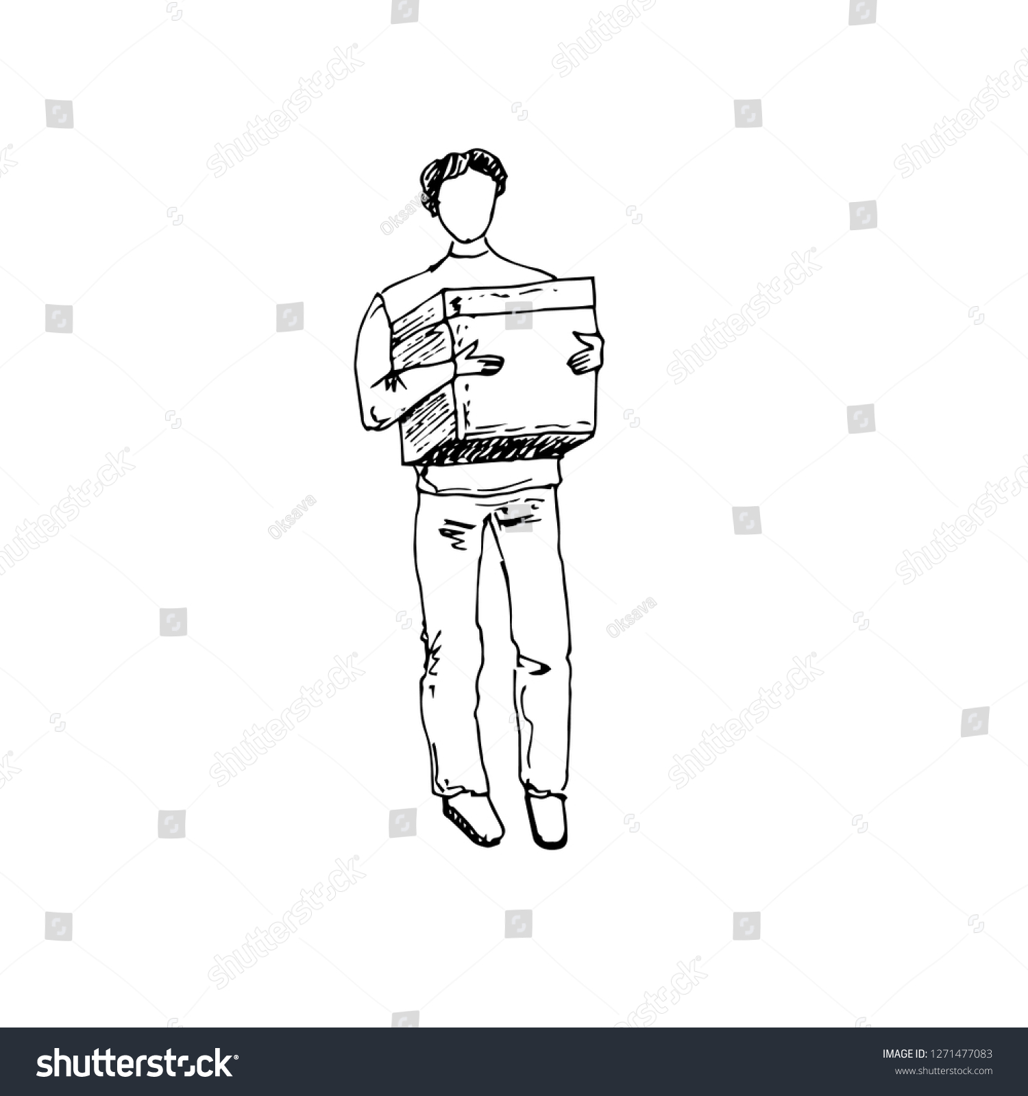 Cute Men Big Box Vector Illustration Stock Vector (Royalty Free) 1271477083