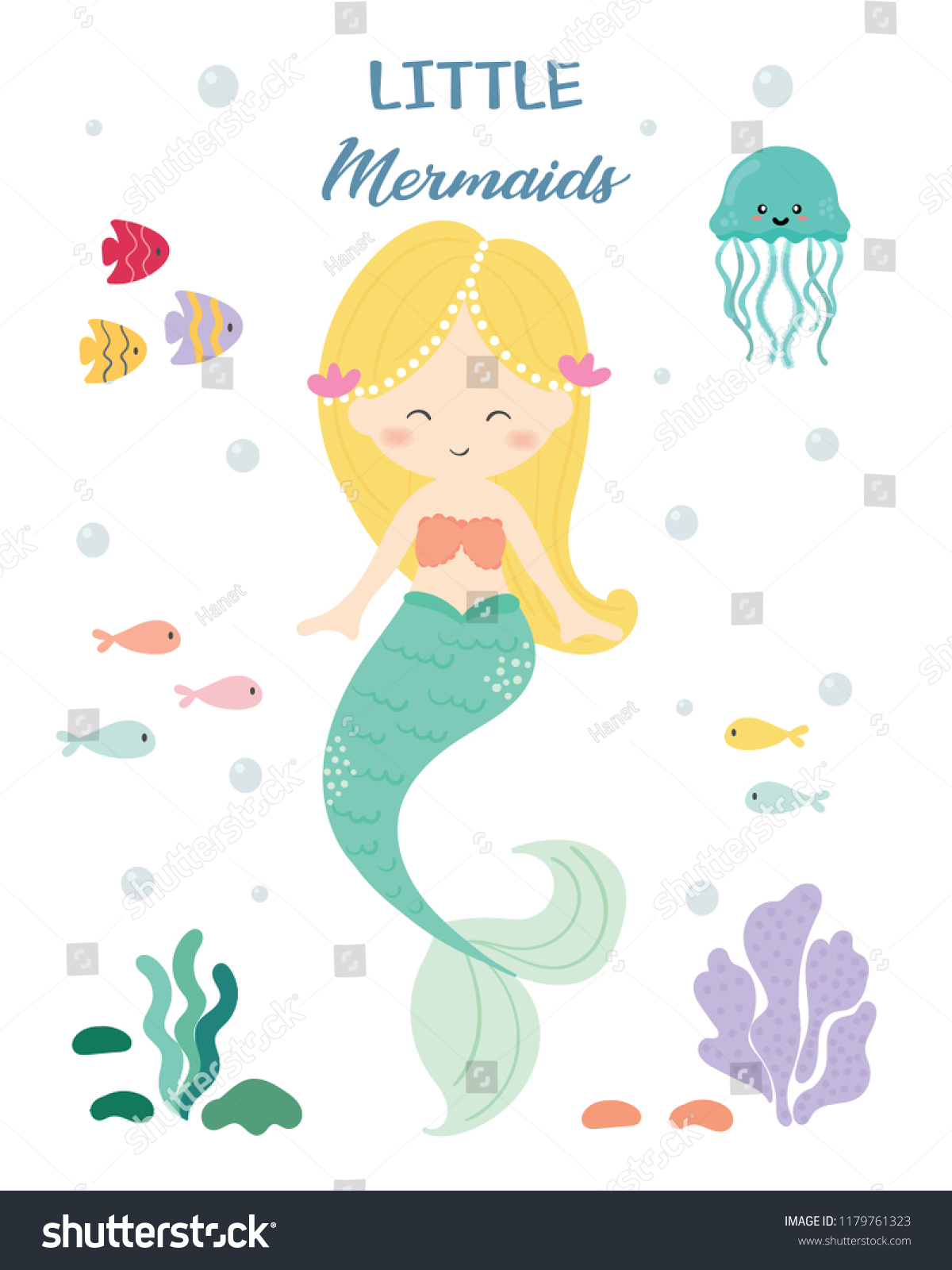 Cute Mermaid Vector: vector de stock (libre de regalías) 1179761323