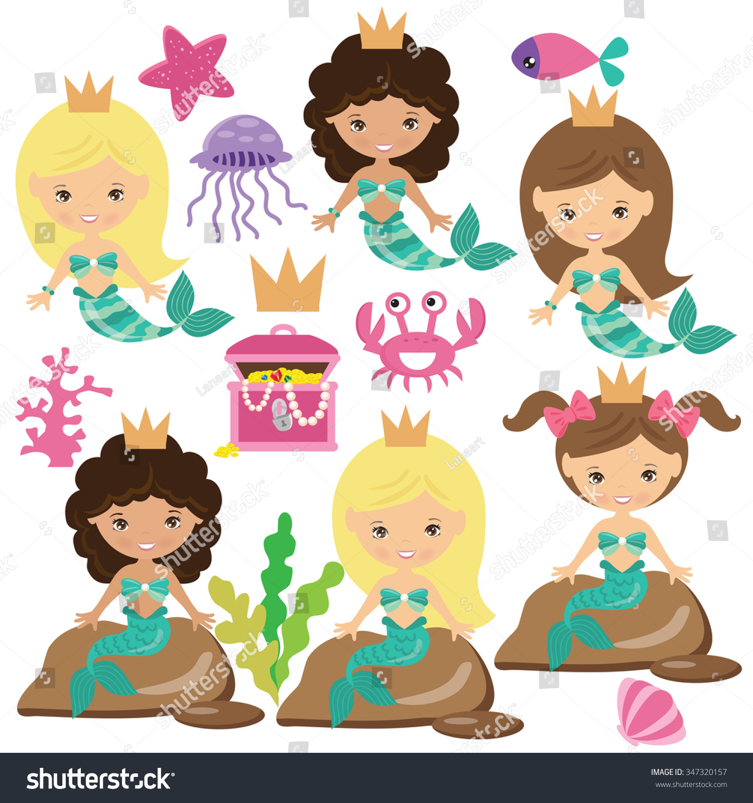Cute Mermaid Vector Illustration: เวกเตอร์สต็อก (ปลอดค่าลิขสิทธิ์ ...