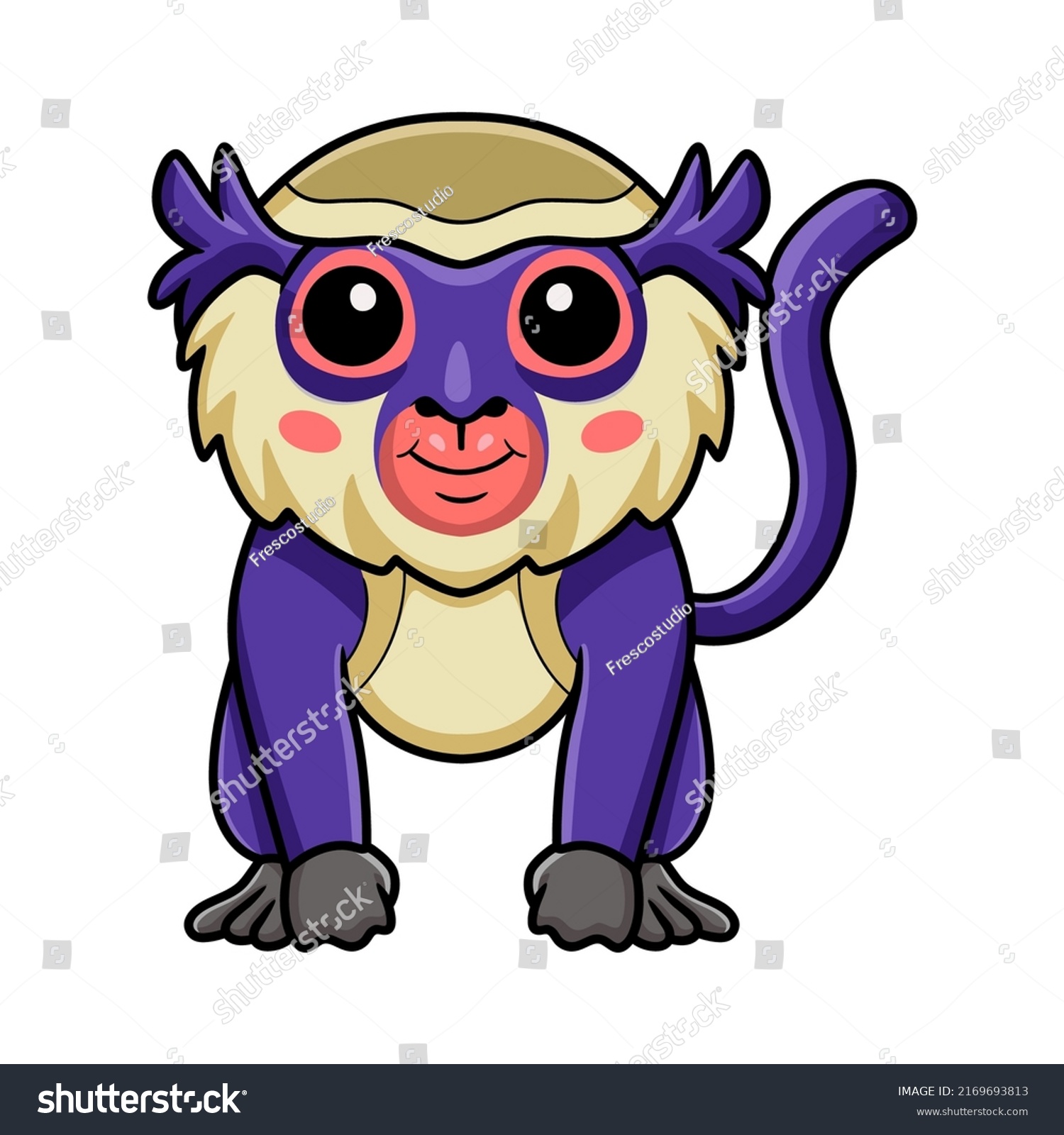 Cute Mona Monkey Cartoon Posing Stock Vector (Royalty Free) 2169693813 ...