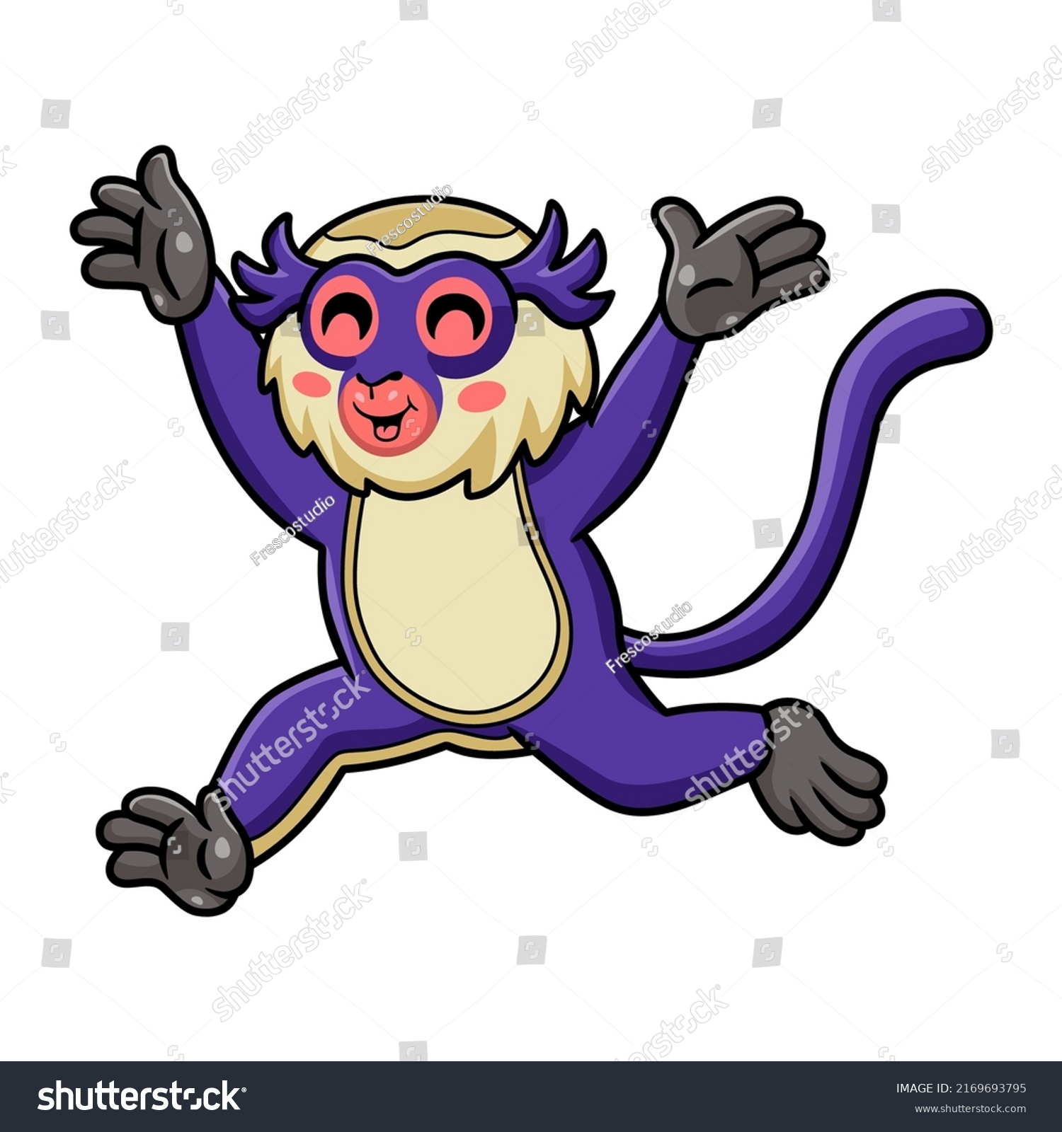 Cute Mona Monkey Cartoon Running Stock Vector (Royalty Free) 2169693795 ...