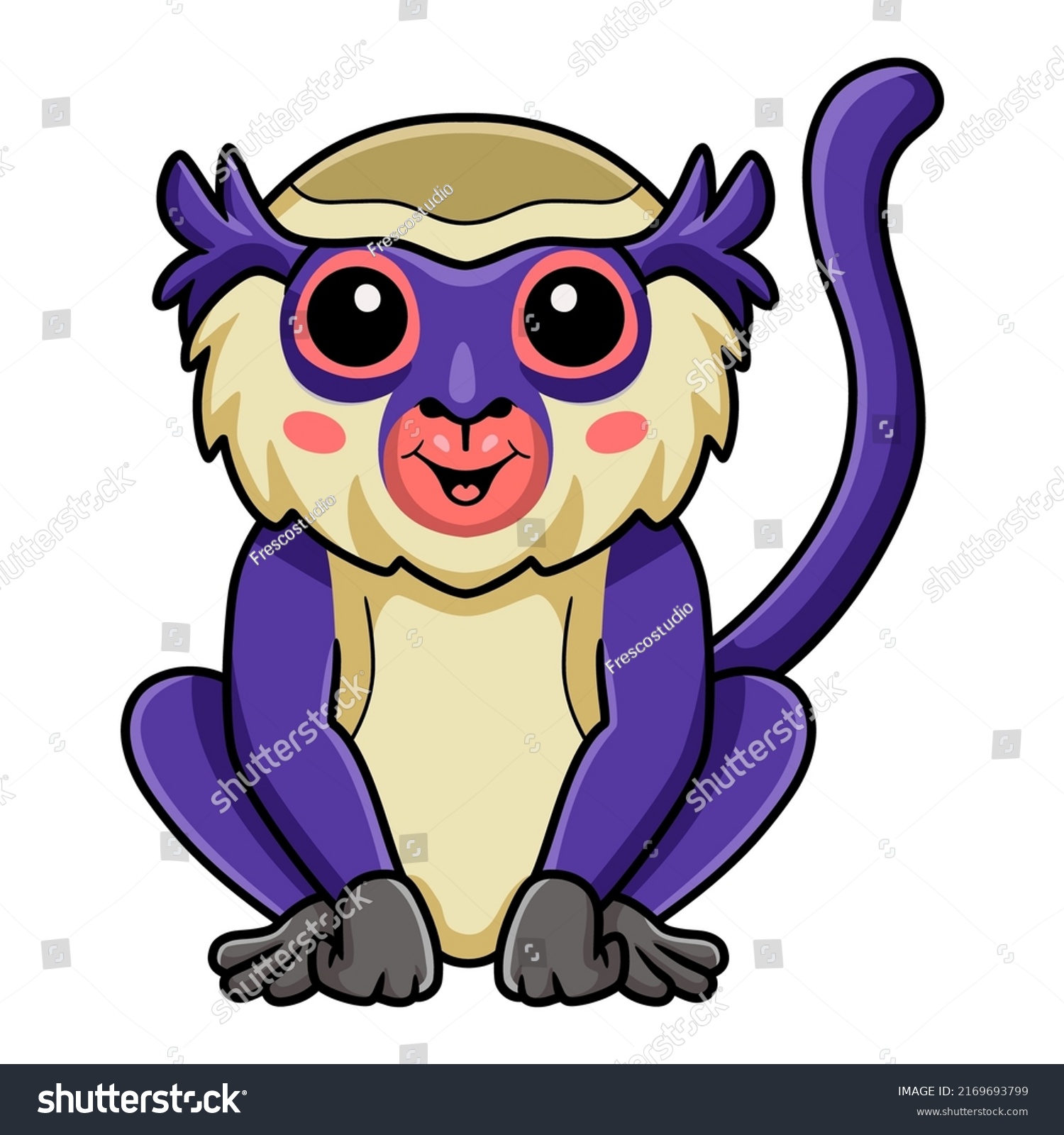 Cute Mona Monkey Cartoon Sitting Stock Vector (Royalty Free) 2169693799 ...