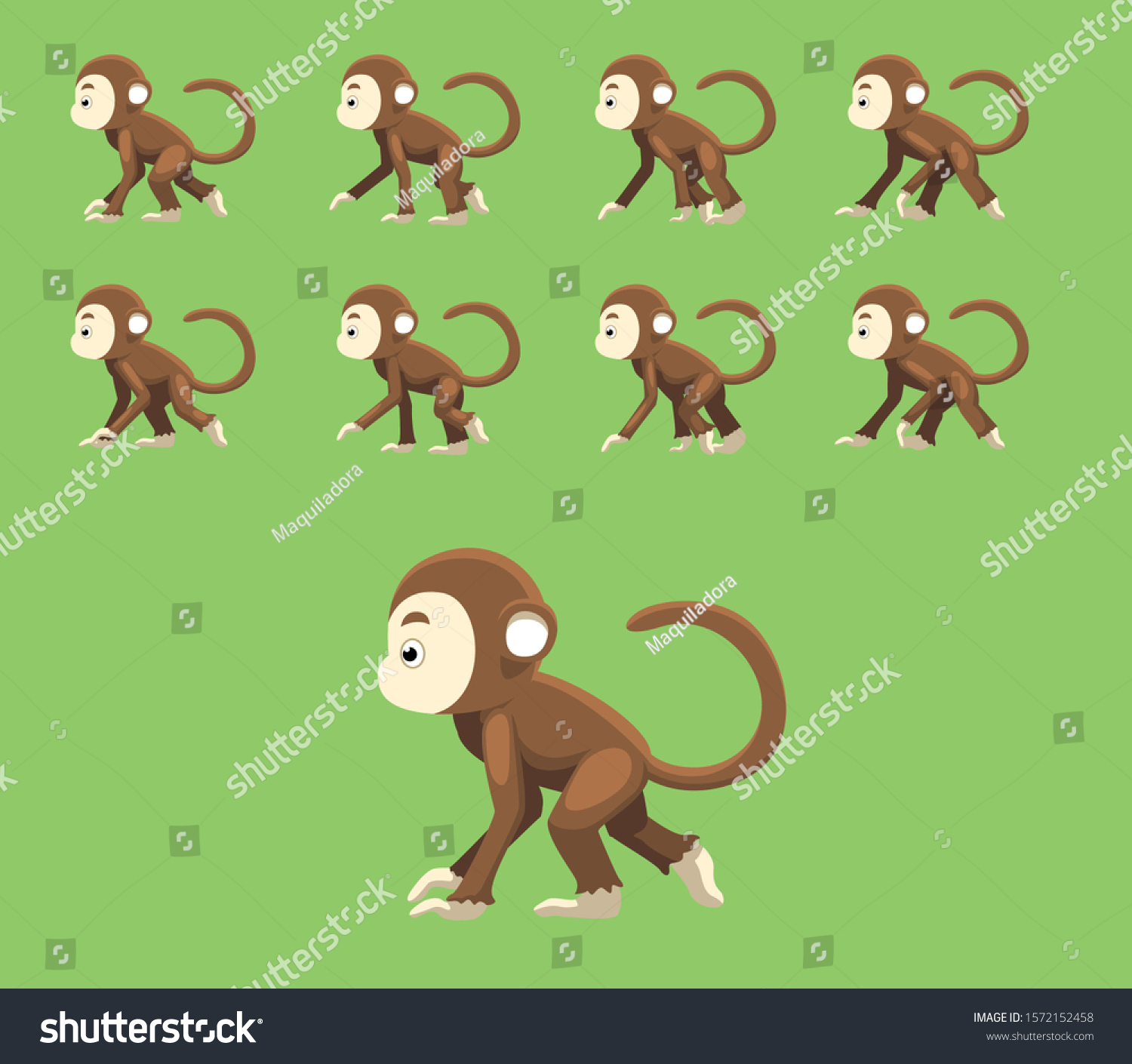Cute Monkey Animation Walking Cartoon Vector Stock Vector (Royalty Free ...