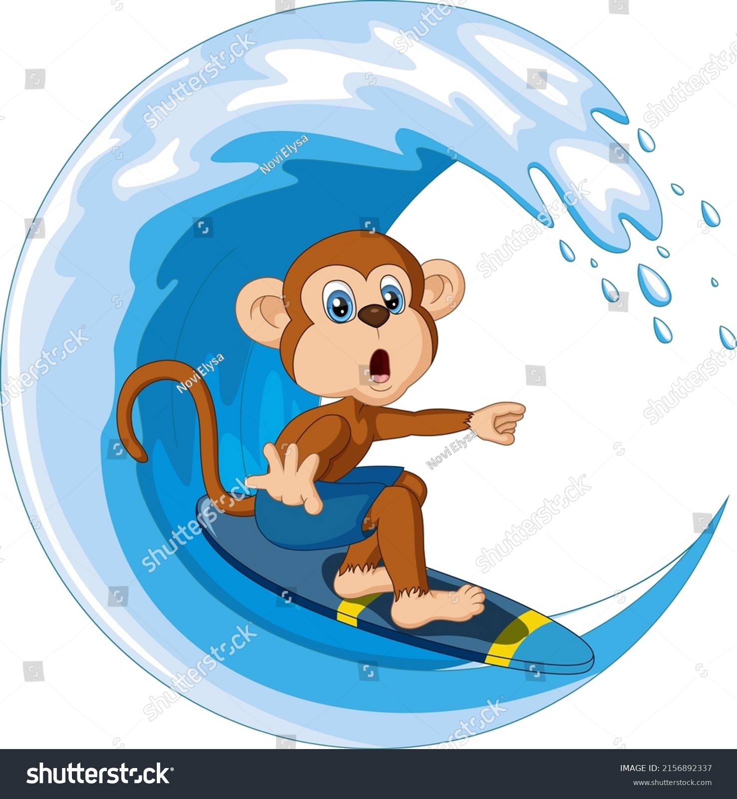 Cute Monkey Cartoon Playing Surfboard Stock Vector (Royalty Free ...