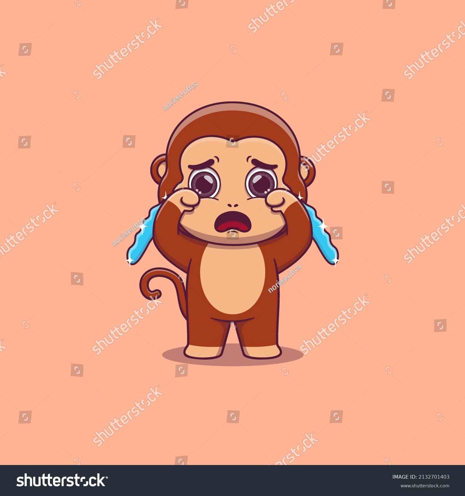 Cute Monkey Crying Tears Stock Vector (Royalty Free) 2132701403 ...